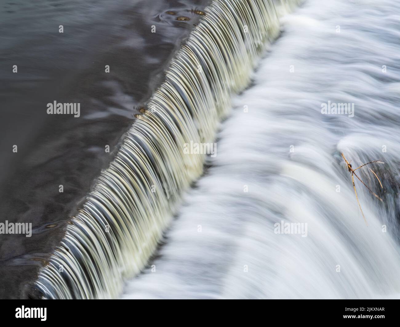 A small flat cascade in a calm river. Water background Stock Photo - Alamy