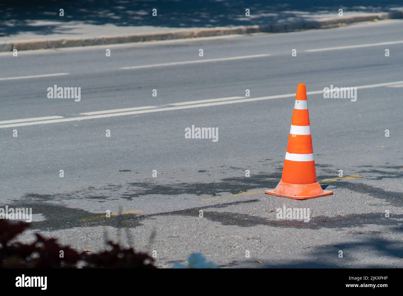 Traffic bright cones orange row asphalt road safety danger driving, for ...