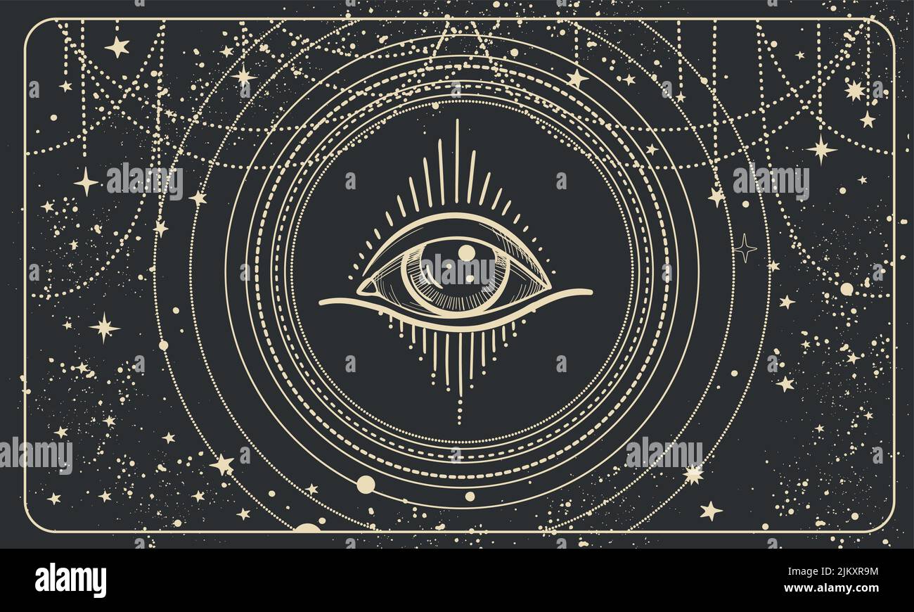 Esoteric banner with an all-seeing eye in a frame, black vector ...