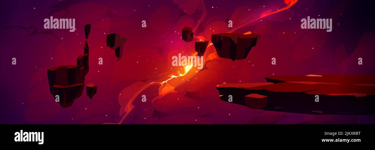 Cartoon space background with glowing galaxy nebula and flying rocks in ...