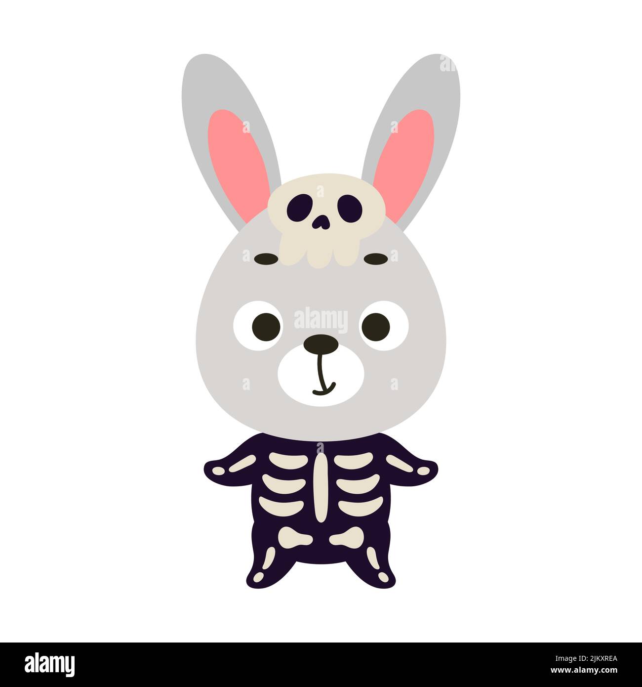 Cute little Halloween rabbit in a skeleton costume. Cartoon animal ...