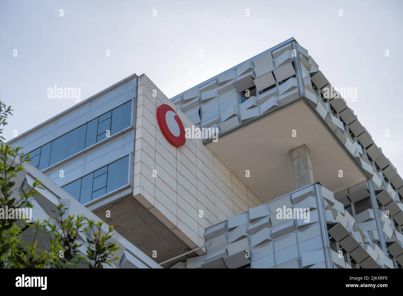 A low angle shot of the exterior of the Vodafone telecommunications ...