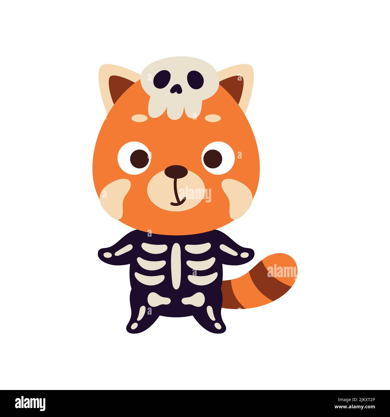 Cute little Halloween red panda in a skeleton costume. Cartoon animal ...