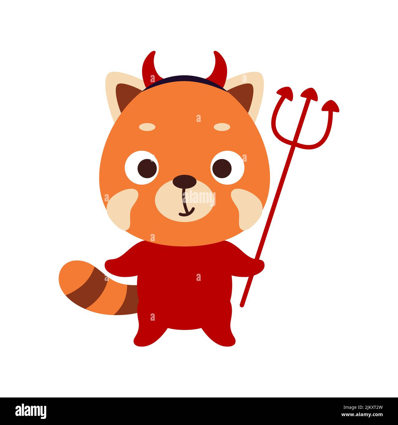 Cute little Halloween red panda in a devil costume. Cartoon animal ...