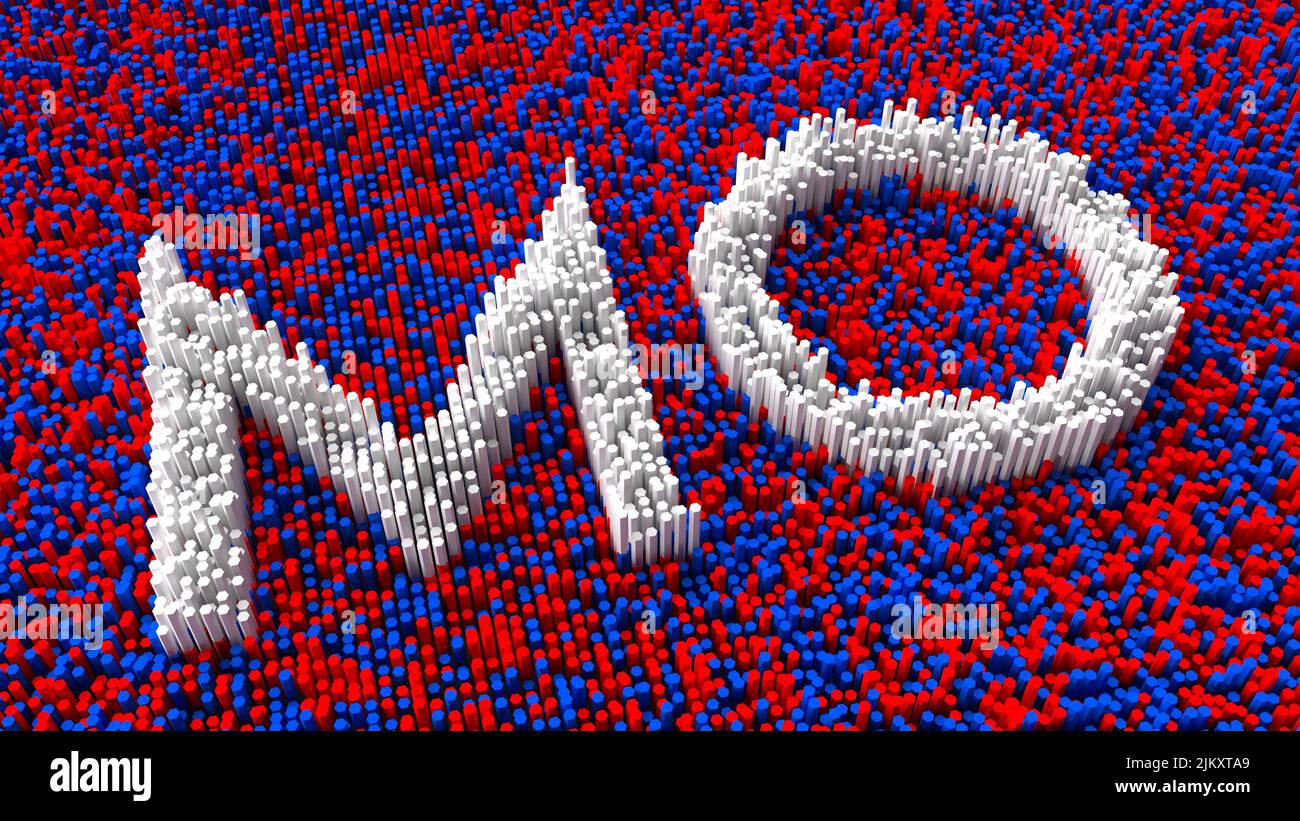 A 3d rendering of Missouri state abbreviation on red and blue ...