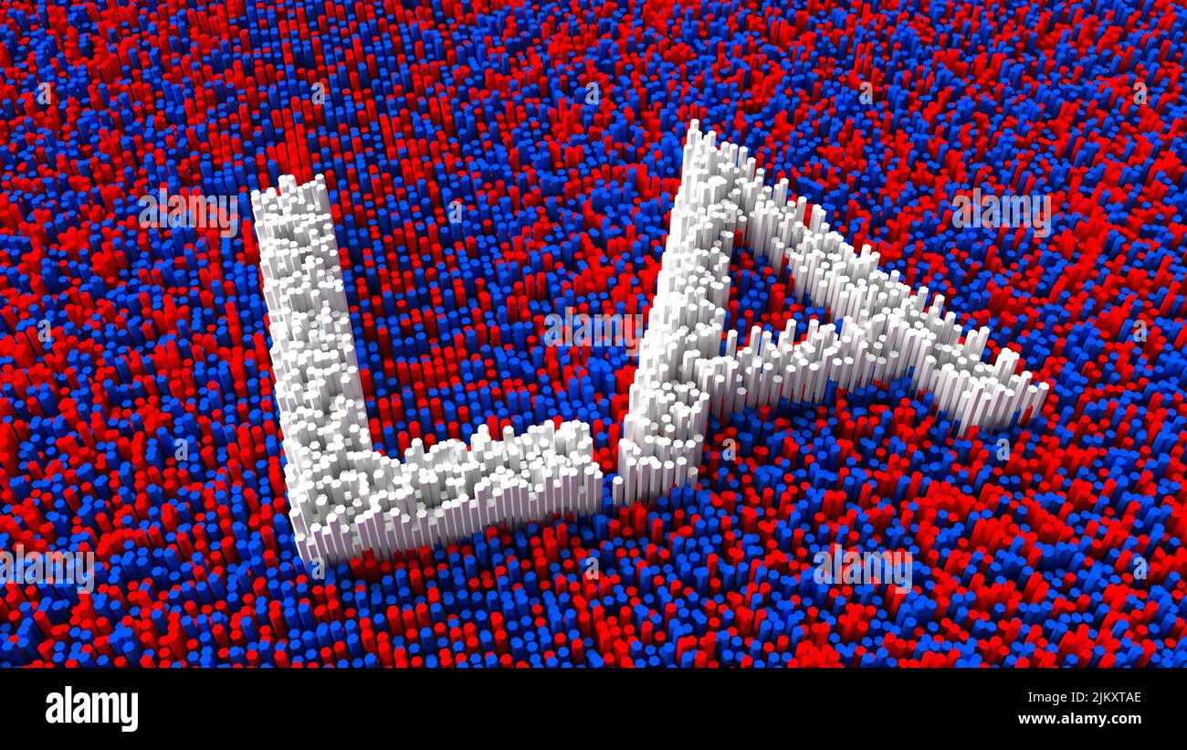A 3d rendering of Louisiana state abbreviation on red and blue ...