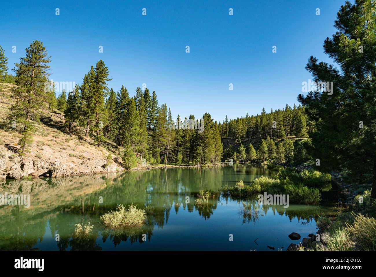 Water flows through riverbanks in Northern California near Lake Tahoe ...