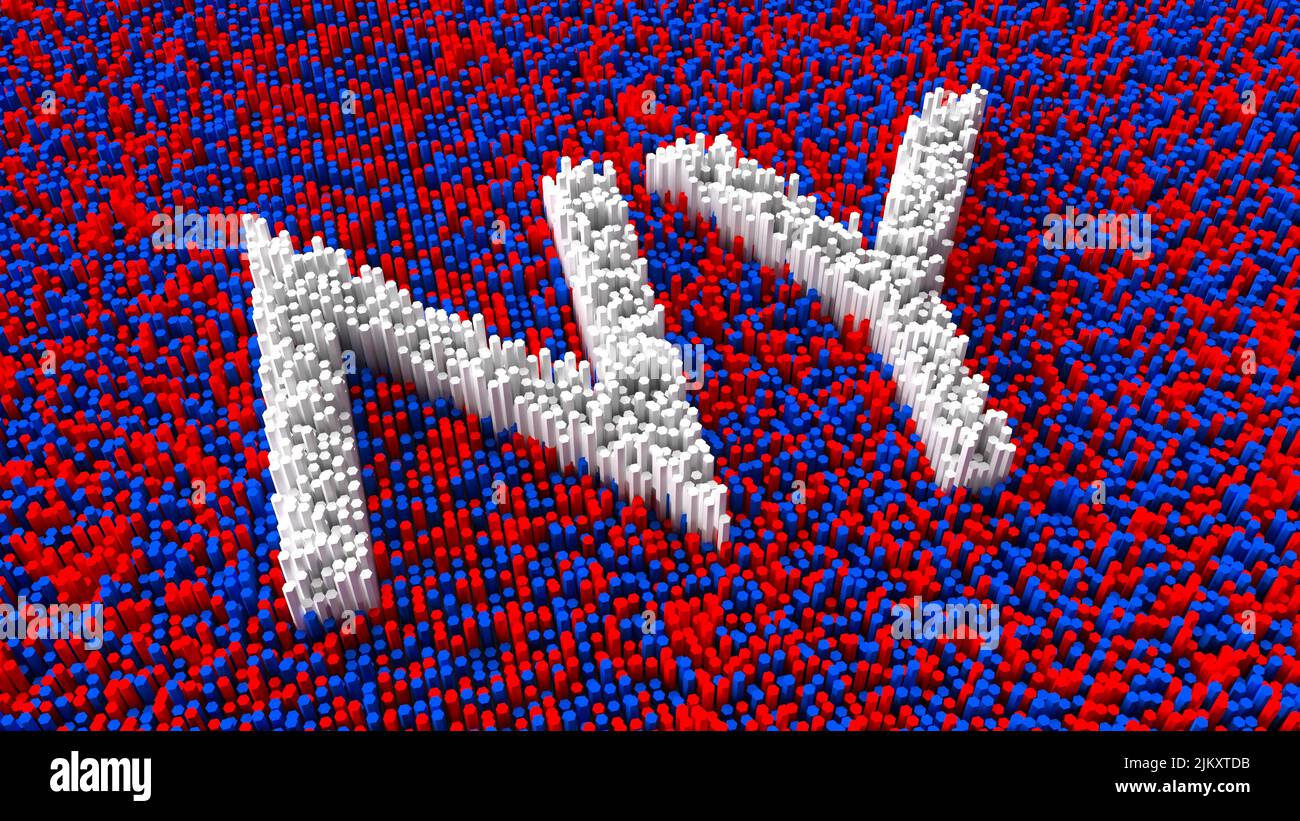 A 3d rendering of two-letter name codes of the US 50 states over a red ...