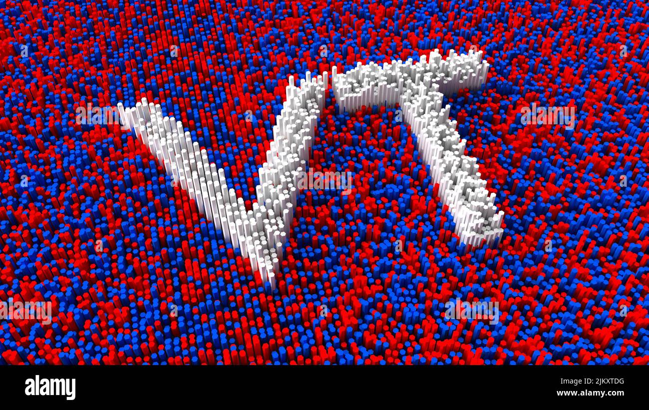 A 3d rendering of Vermont state abbreviation on red and blue background ...