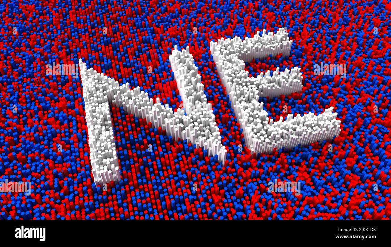 A 3d rendering of Nebraska state abbreviation on red and blue ...