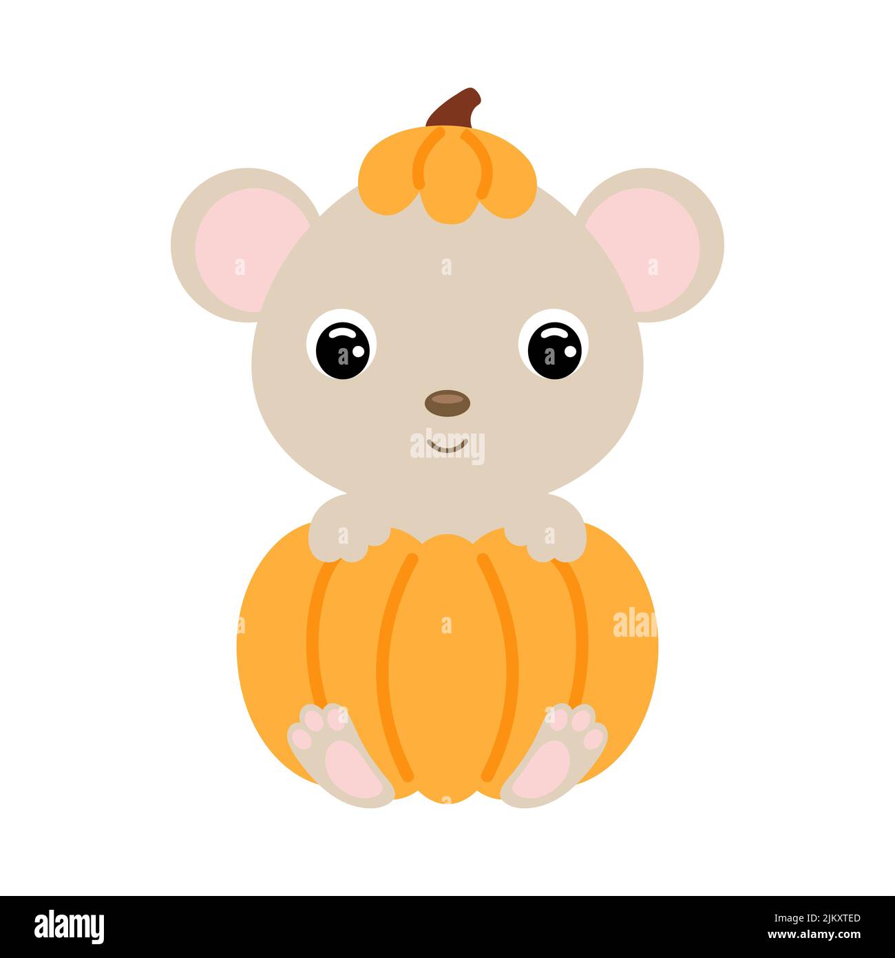 Cute little mouse sitting in a pumpkin. Cartoon animal character for ...
