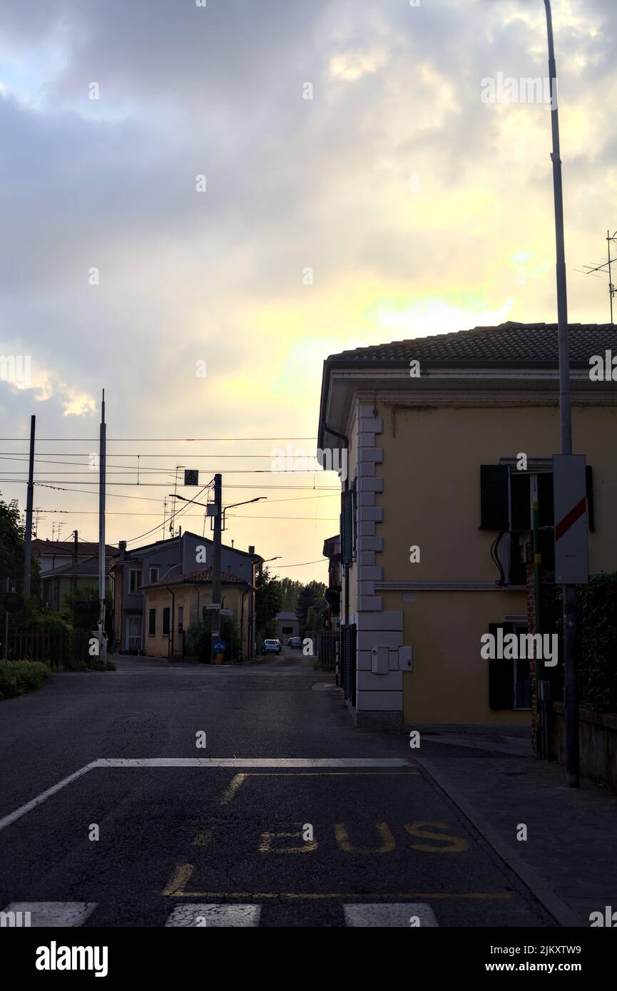 Empty railroad crossing at sunset Stock Photo - Alamy
