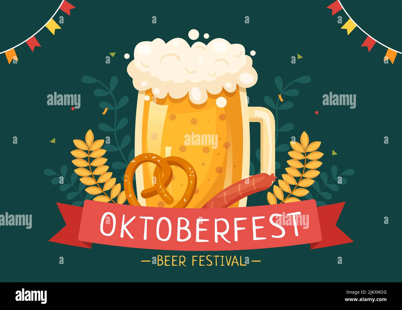 Oktoberfest Festival Cartoon Illustration with Beer Glass or Bottle in ...