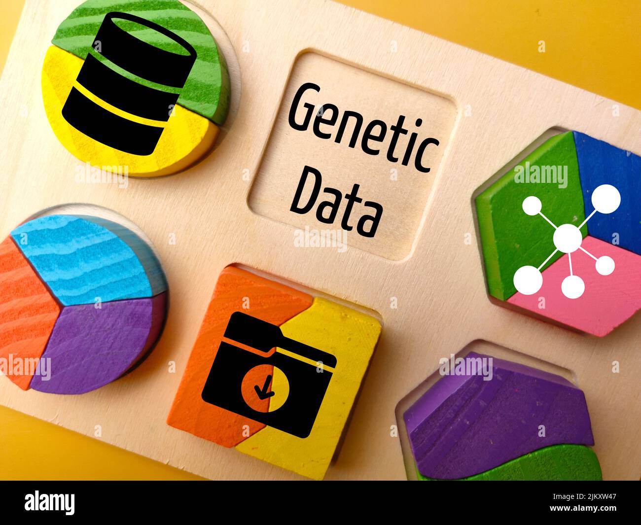 Colored block and icon with text Genetic Data on yellow background ...