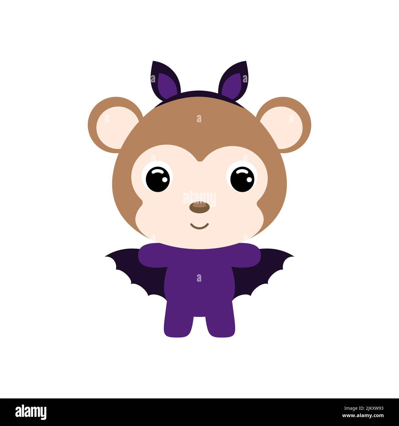 Cute little Halloween monkey in a bat costume. Cartoon animal character ...