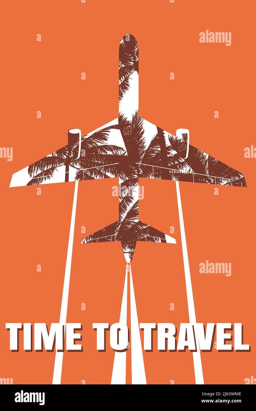 Time To Travel Flight Poster. Airplane in the sky, silhouette Stock ...