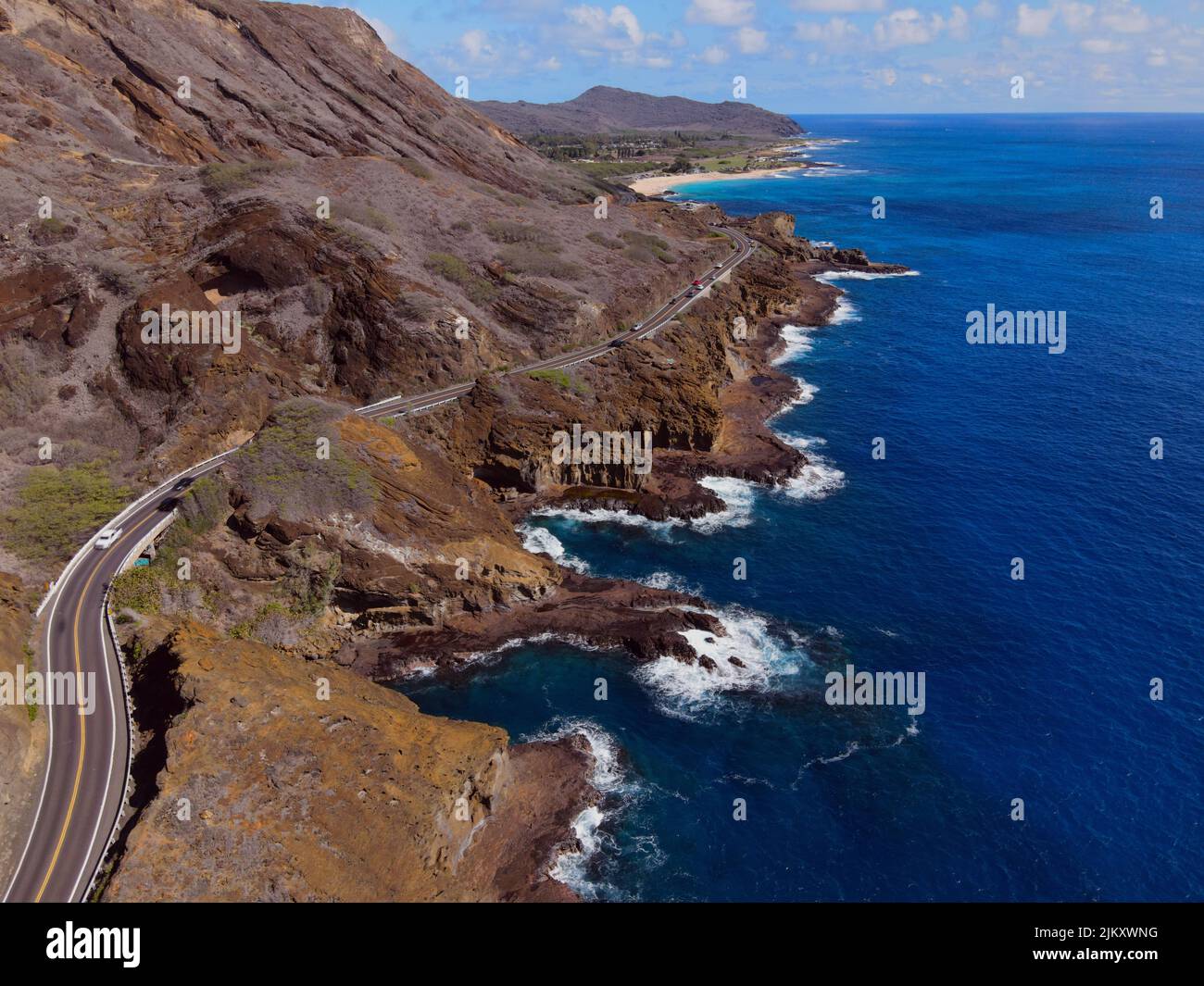 An aerial view of Oahu's east side between Hanama Bay and Sandys ...