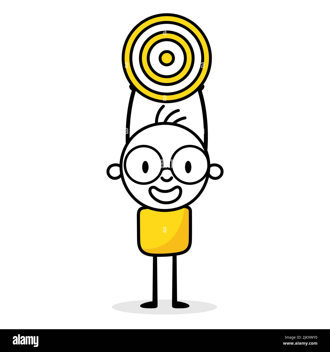 Businessman holds in his hands a target on white background. Hand drawn ...