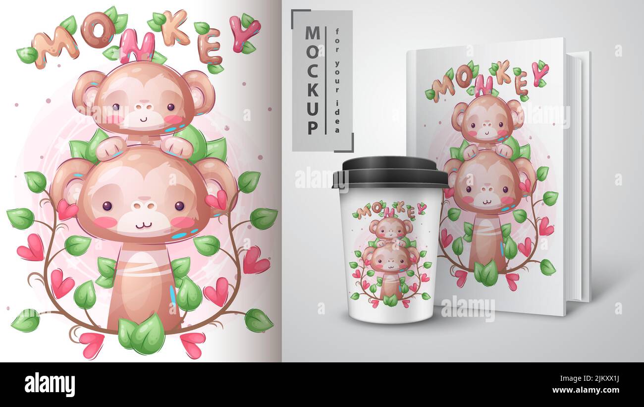 Monkey family poster and merchandising Stock Vector Image & Art - Alamy