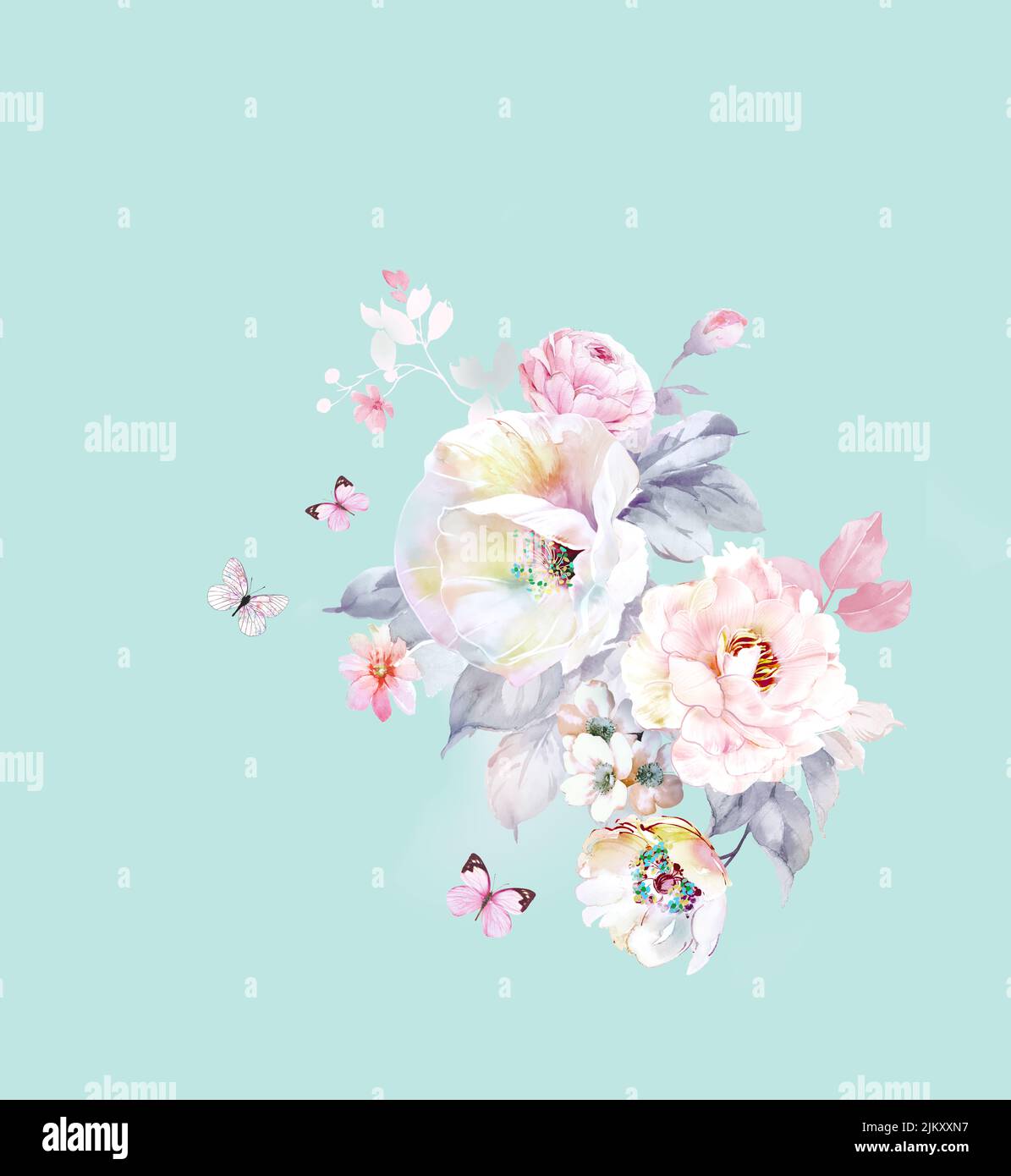 The Watercolor Blue Floral Garden Wallpaper Mural For Bedroom Hotel