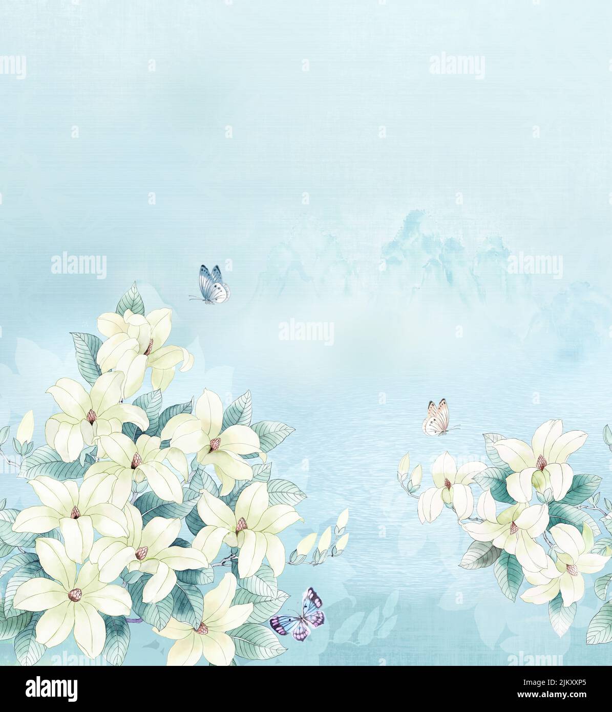 The Watercolor Blue Floral Garden Wallpaper Mural For Bedroom Hotel