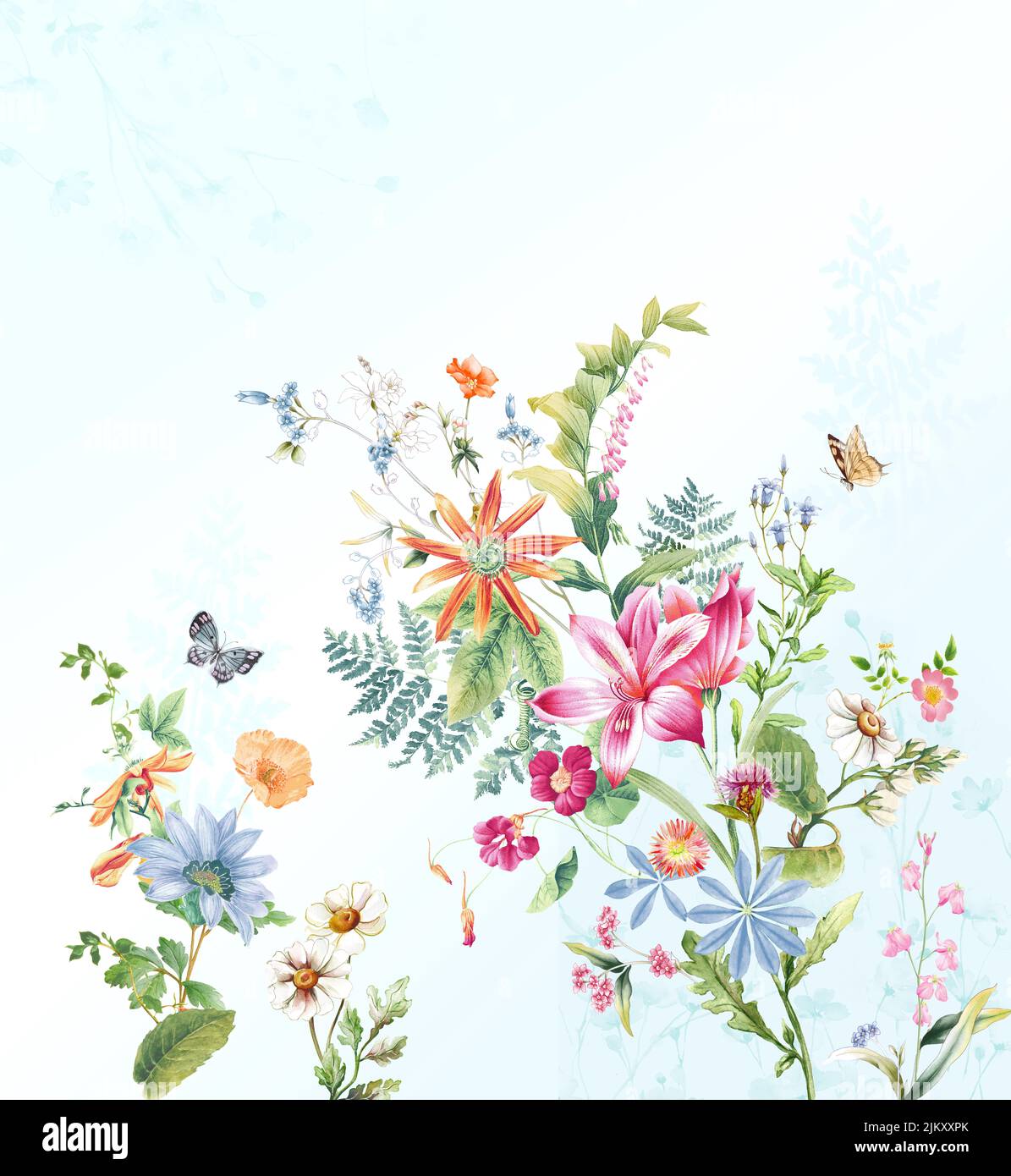 The Watercolor Blue Floral Garden Wallpaper Mural For Bedroom Hotel