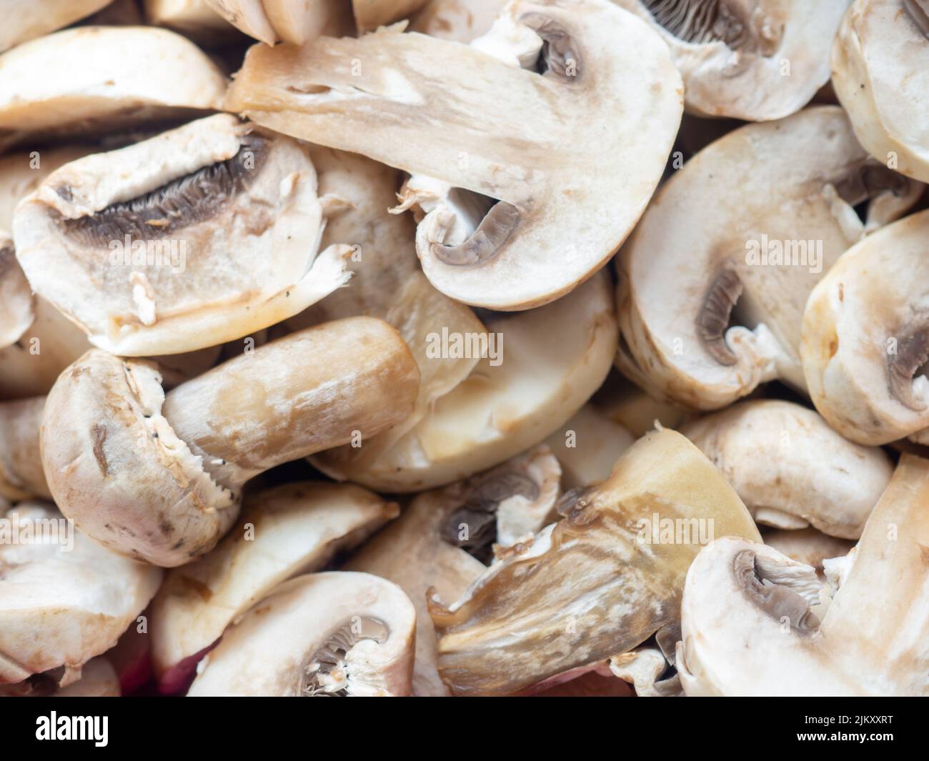 Lots of chopped mushrooms. Cooking dishes with mushrooms. Raw chopped ...