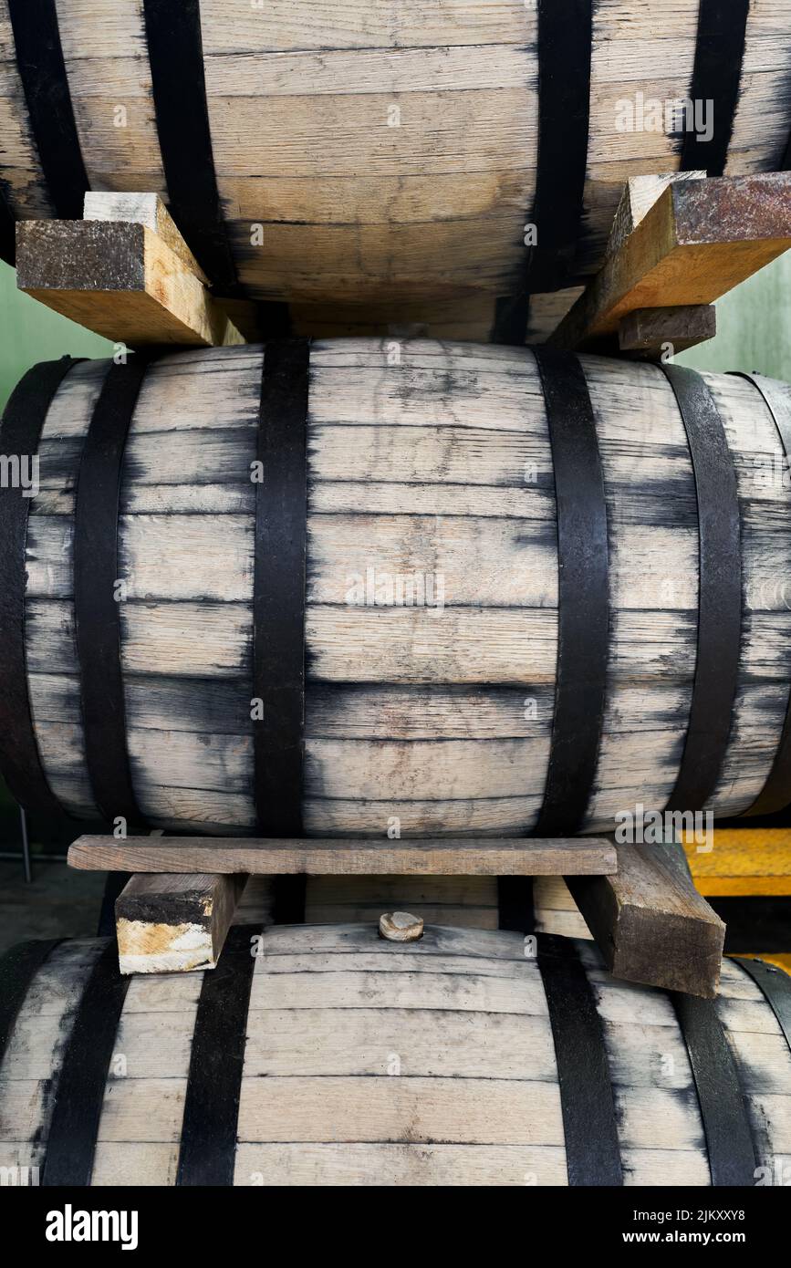Oak barrels stacked with tequila ready for maturation Stock Photo - Alamy