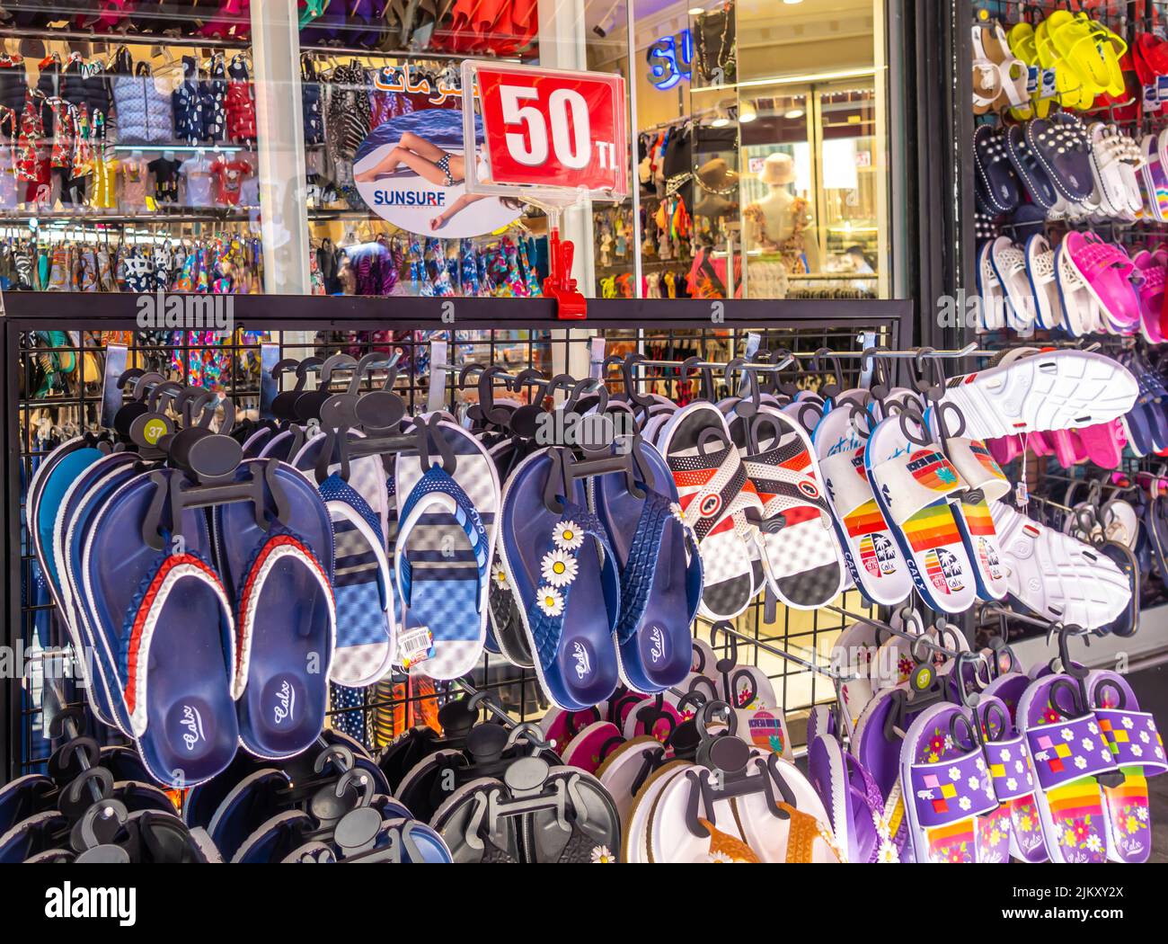 Slippers, flip-flops, footwear sold in the stret at Grand Bazaar ...