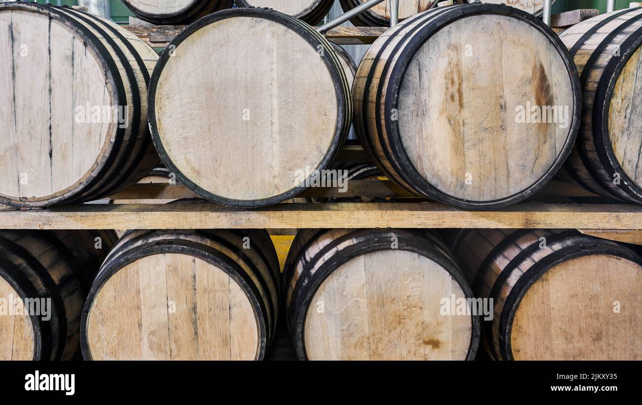 Oak barrels stacked with tequila ready for maturation Stock Photo - Alamy