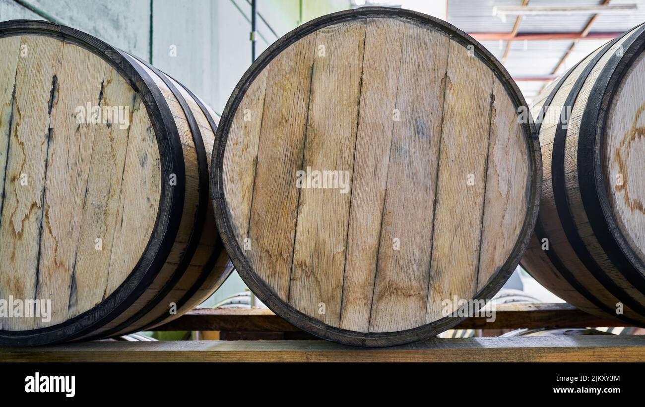 Oak barrels stacked with tequila ready for maturation Stock Photo - Alamy
