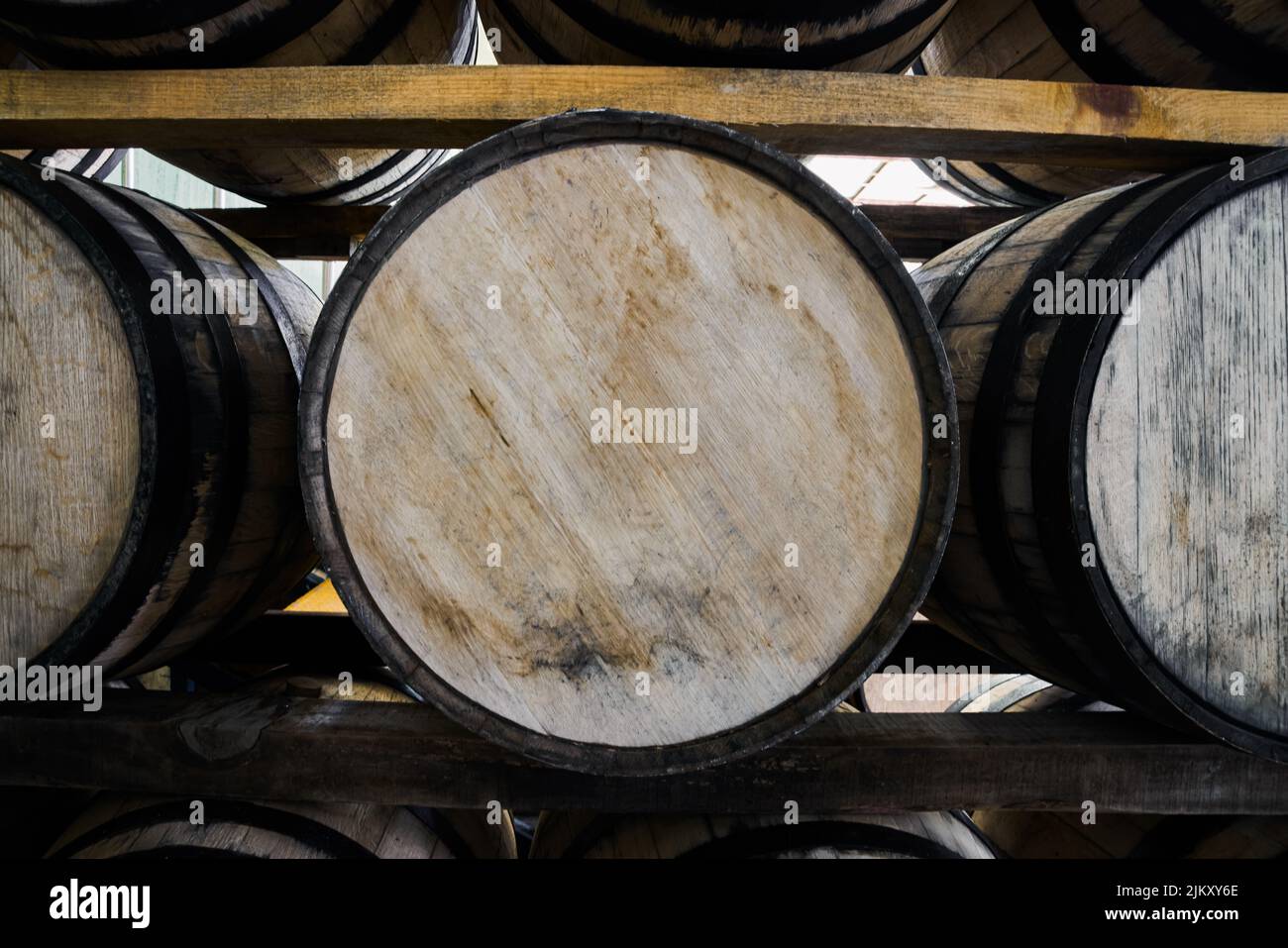 Oak barrels stacked with tequila ready for maturation Stock Photo - Alamy