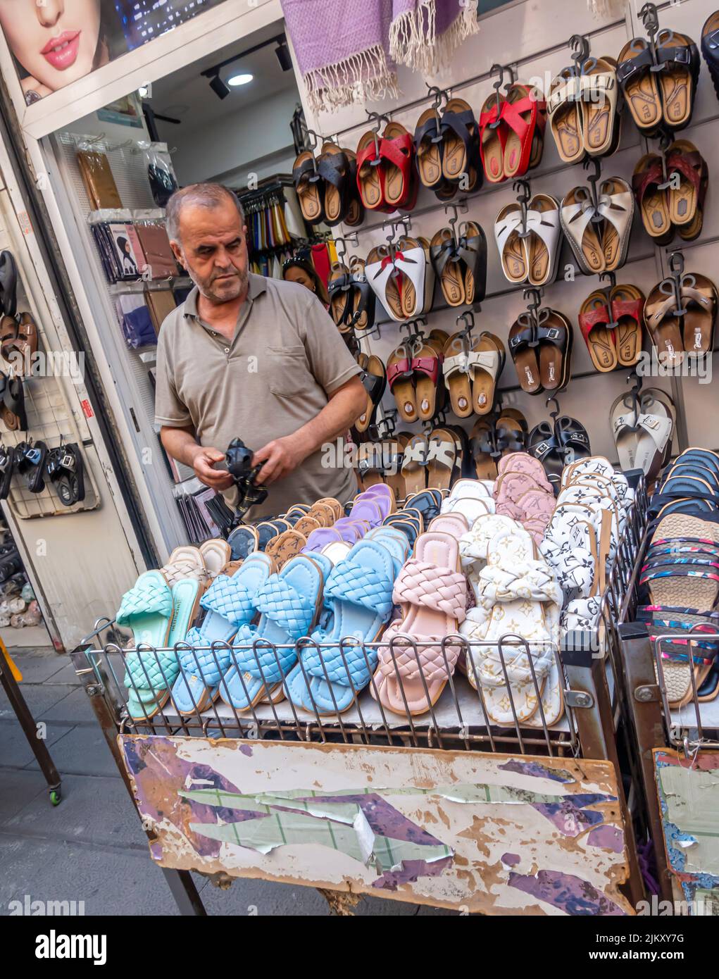Slippers, flip-flops, footwear sold in the stret at Grand Bazaar ...