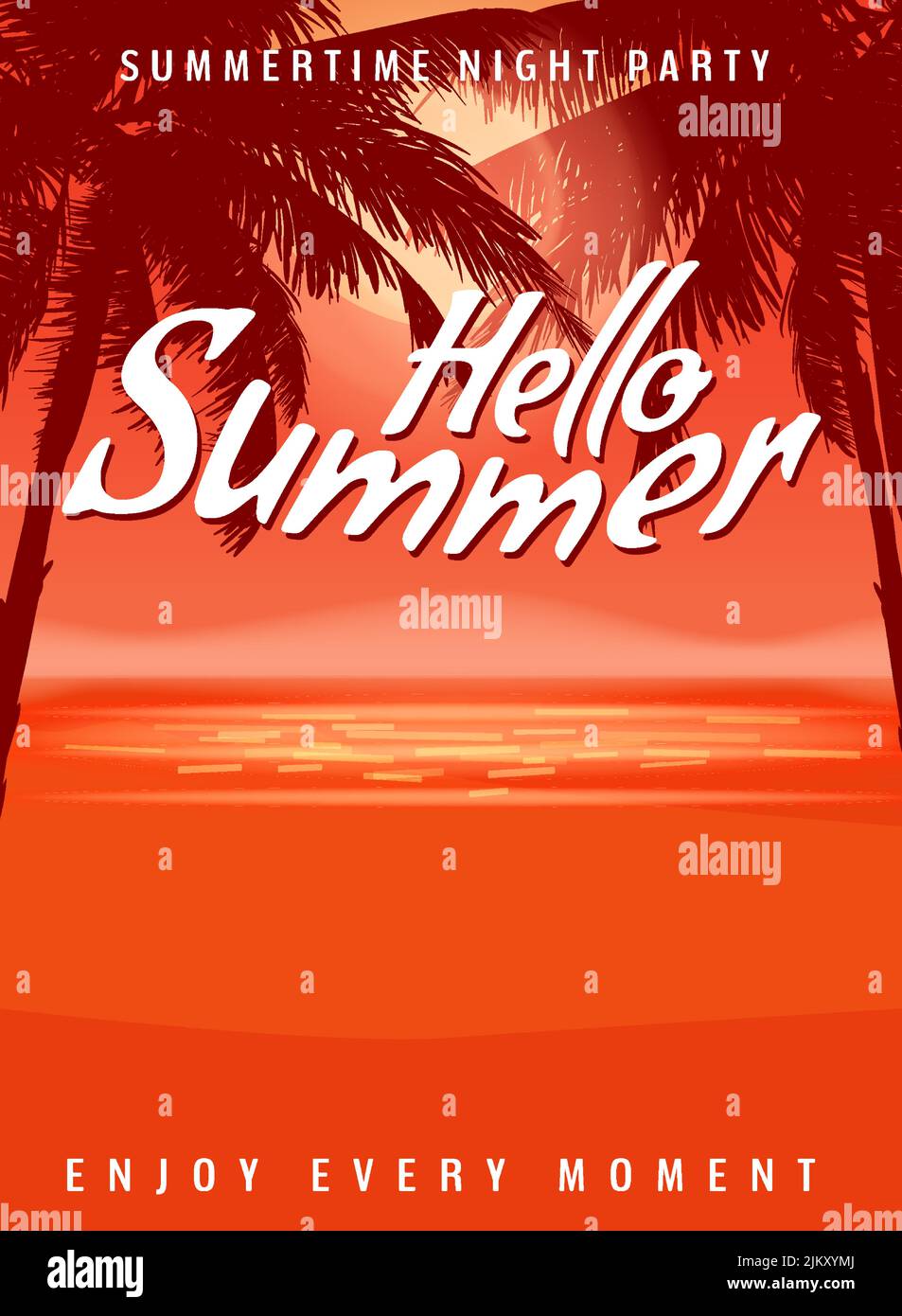 Hello Summer party poster design template, flyer. Summertime beach ...