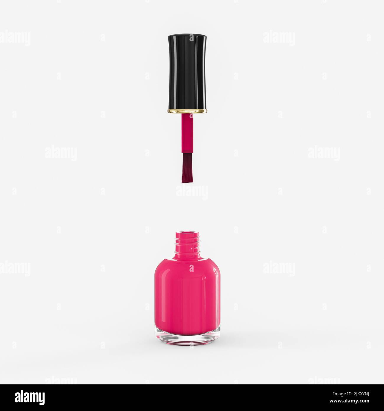 Pink Nail Polish Product 3d Photography Of Glass Vial With Black Lacquer Cap 3d Illustration