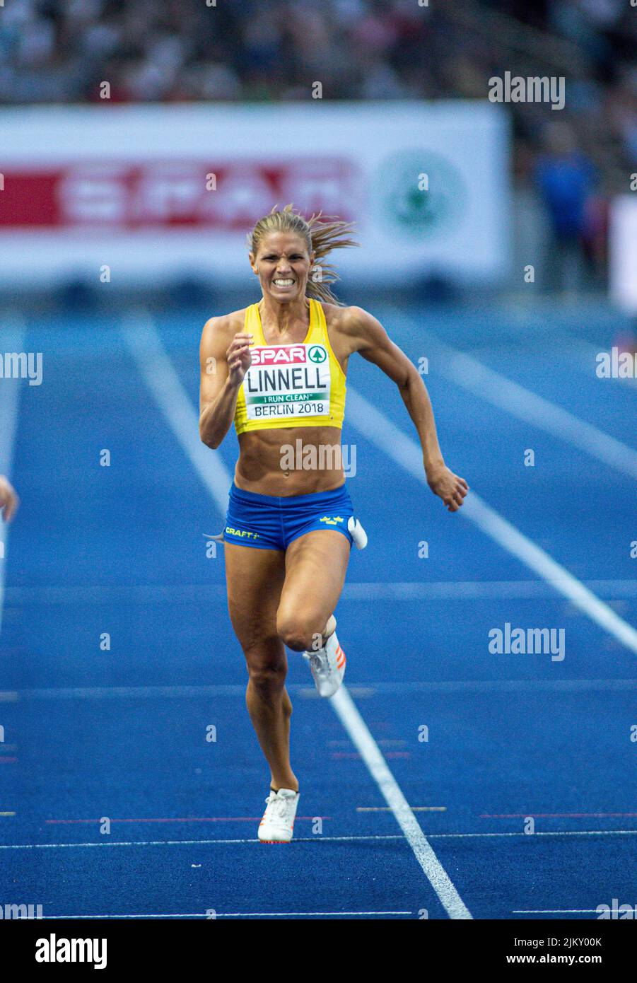 Lisa Linnell participating in the 200 meters in the Heptathlon at the ...
