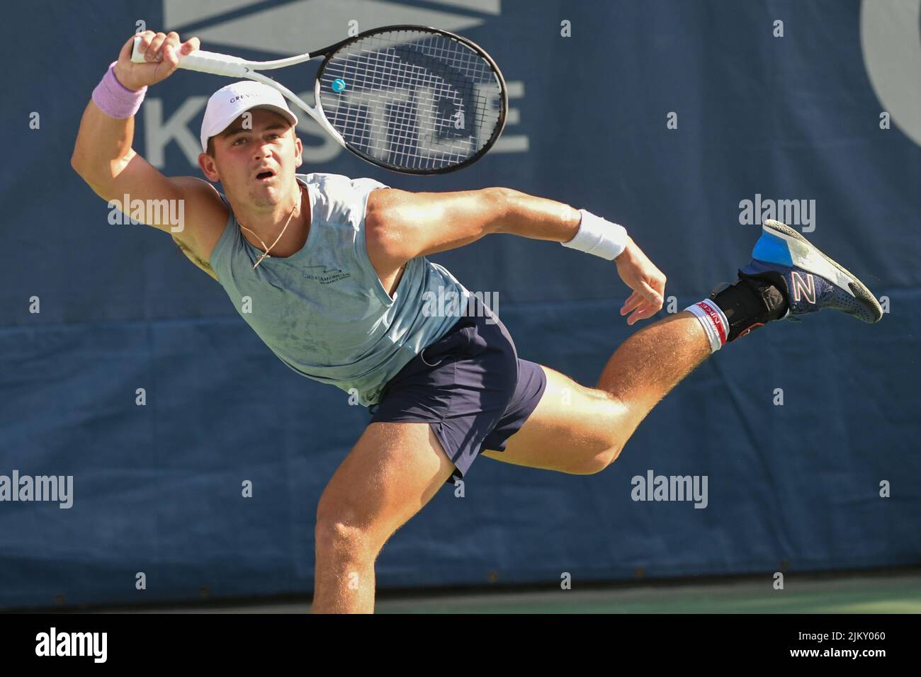 Washington, D.C, USA. 3rd Aug, 2022. J.J. WOLF hits a forehand during ...