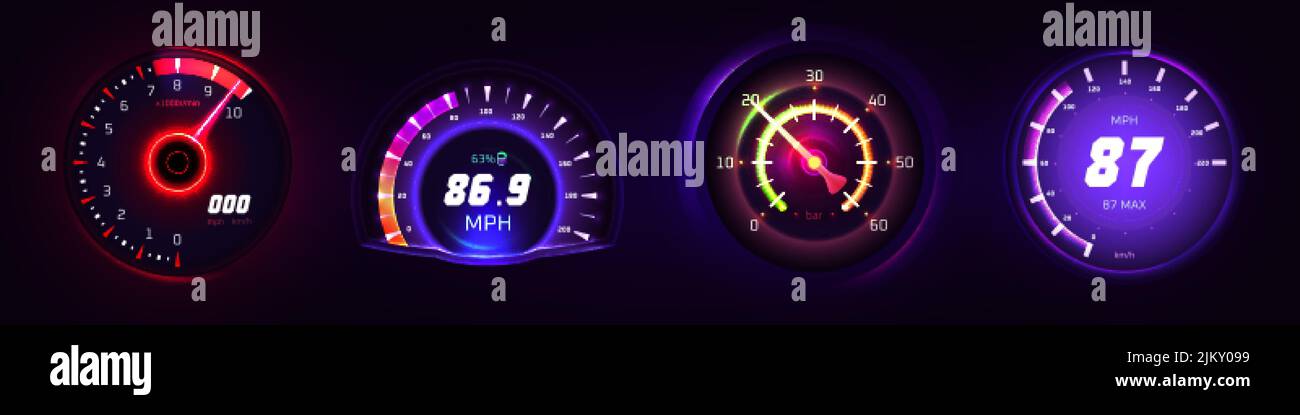 Car glowing speedometer, odometer and tachometer measure for auto ...