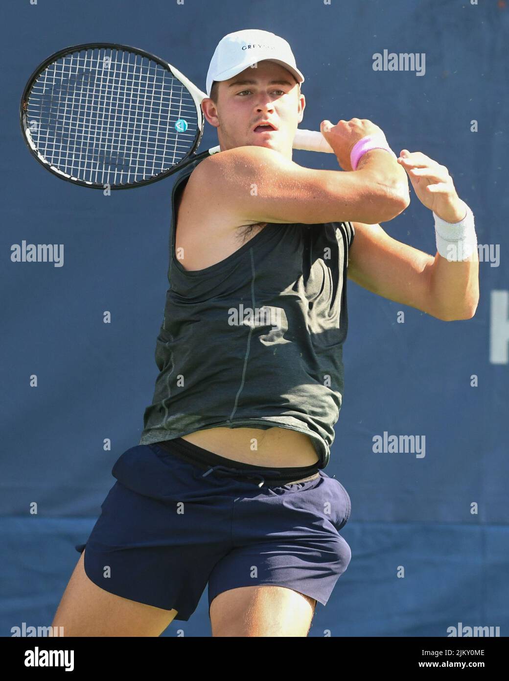 Washington, D.C, USA. 3rd Aug, 2022. J.J. WOLF hits a forehand during ...