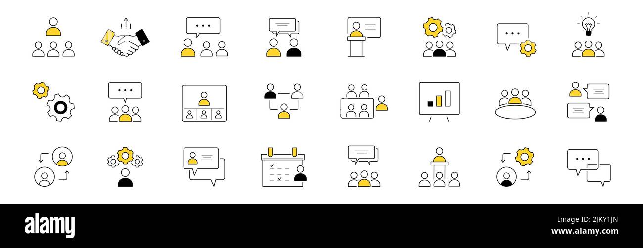 Set of doodle icons business meeting, conference, teamwork discussion ...