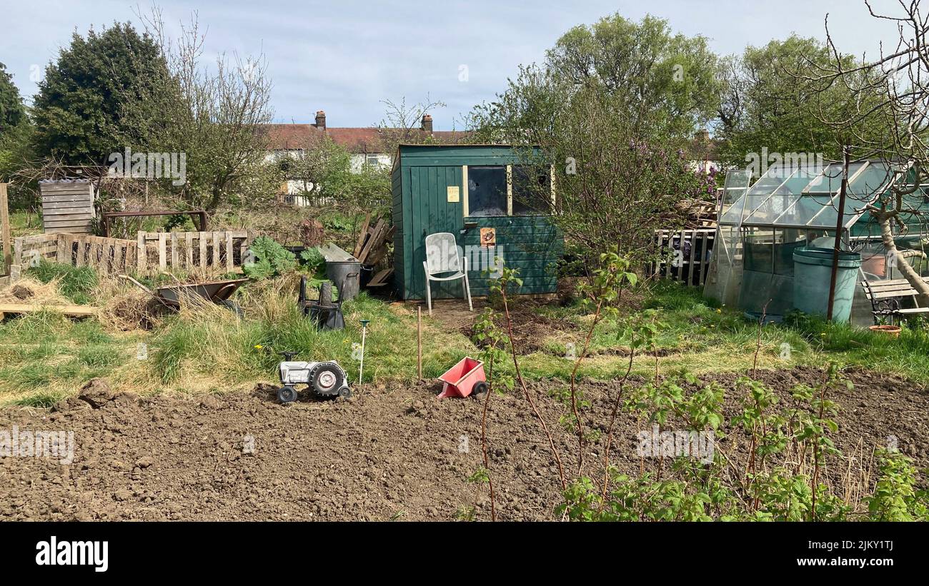 A view of the allotment garden dug ready to be planted in London ...