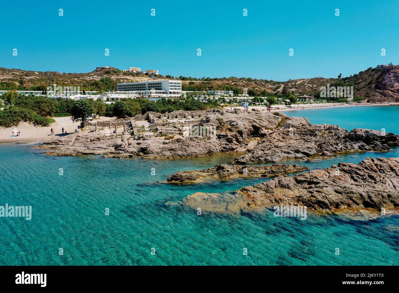 A natural view of the Kos Island and Kefalos Beach in Greece under a ...
