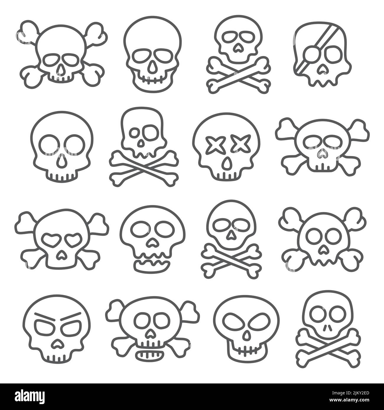 Skull line icon set on white background Stock Vector Image & Art - Alamy