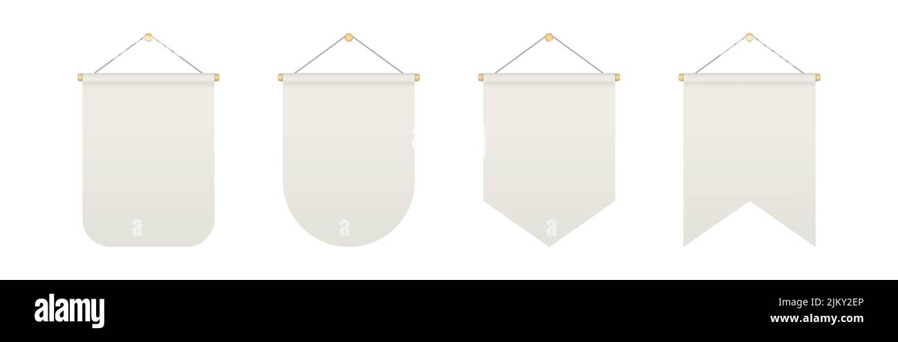 Empty white bunting pennants of various shapes. Hanging realistic ...