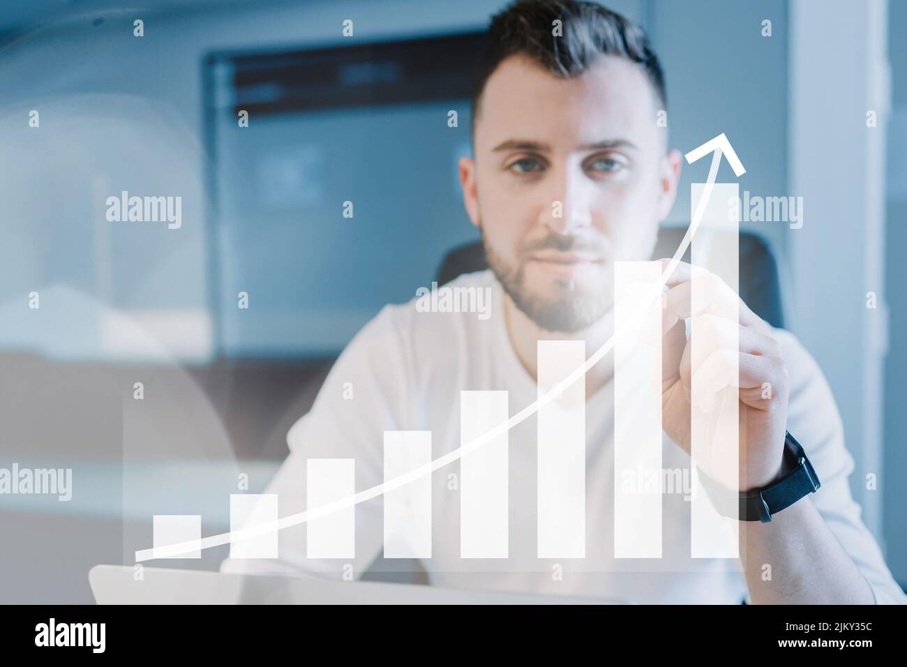 Business growing concept. Man with a graph Stock Photo - Alamy
