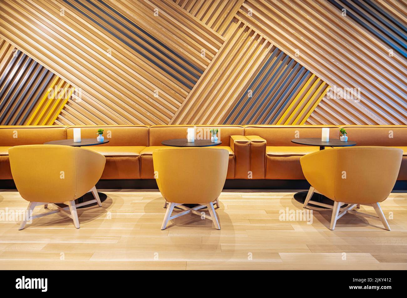 Eco design in a modern interior. Modern Interior. Wooden wall. The ...