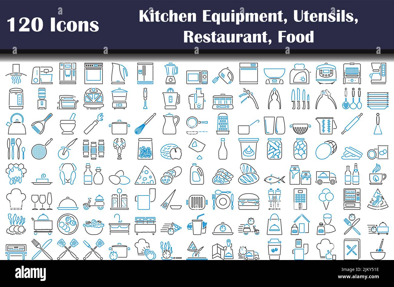120 Icons Of Kitchen Equipment, Utensils, Restaurant, Food. Editable ...