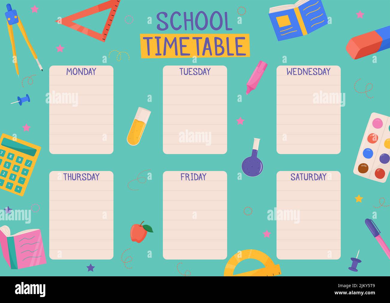 Cute childish school timetable, weekly classes schedule for kids with ...