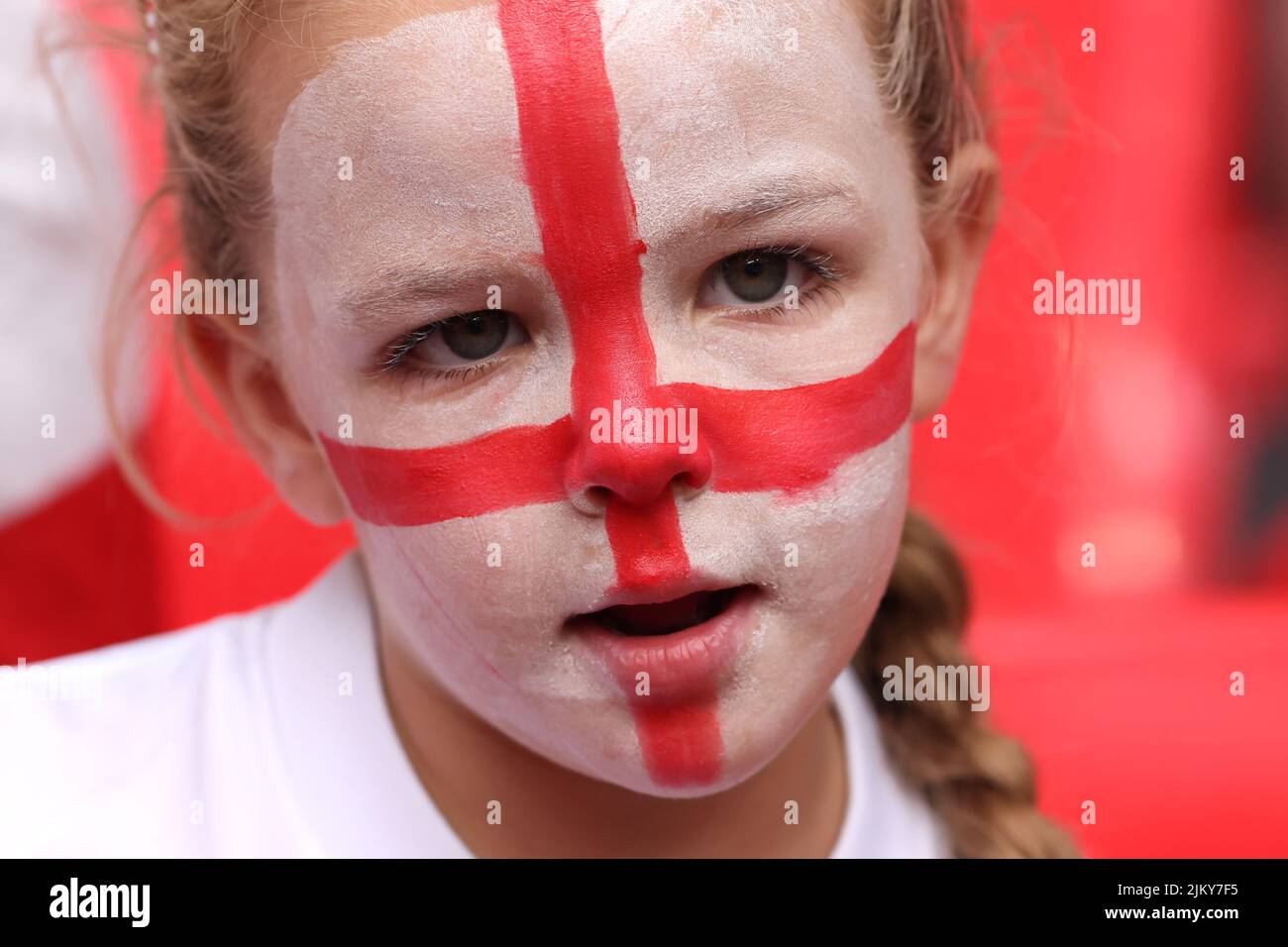 London, England, 31st July 2022. A young female England fan with a ...