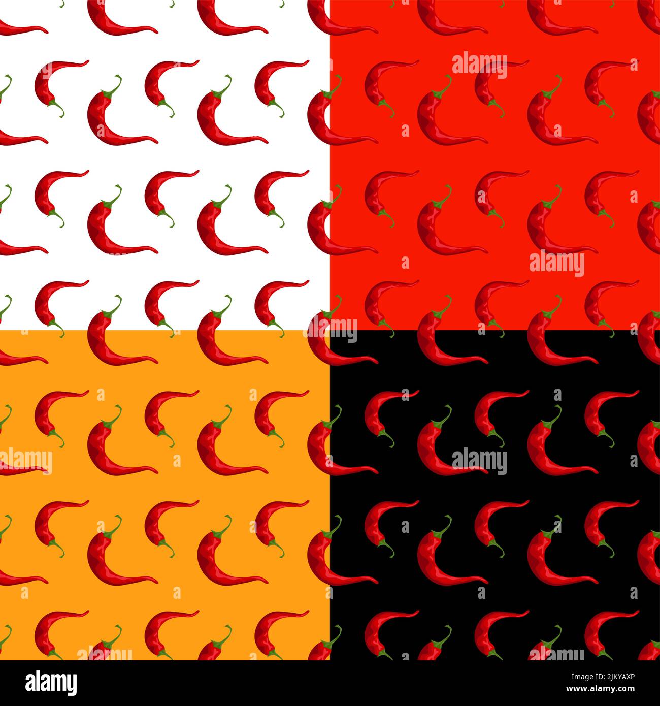 Set of geometric seamless patterns with hot red pepper. Hot chili ...